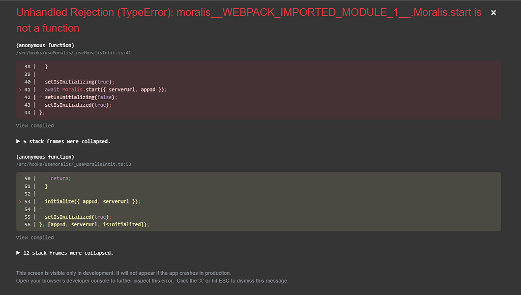 Unhandled Rejection Typeerror Moralis Start Is Not A Function