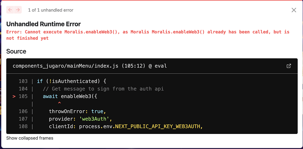 Error enableWeb3() at 1/11/2023 - Moralis General - Moralis Web3 Forum - Largest Web3 Dev ...
