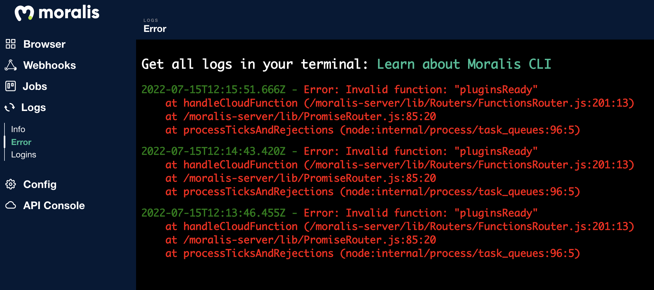  SOLVED My Function Empty But Have Errors In Log Technical Issue Reporting Moralis 